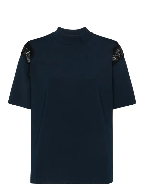 Stella McCartney Lace-inserts High-neck T-shirt - Blue