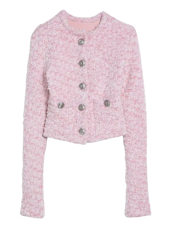 Balenciaga Cotton Blend Tweed Cropped Cardigan - Pink
