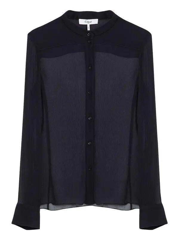 Chloé Transparent Silk Crepon Blouse - Blue