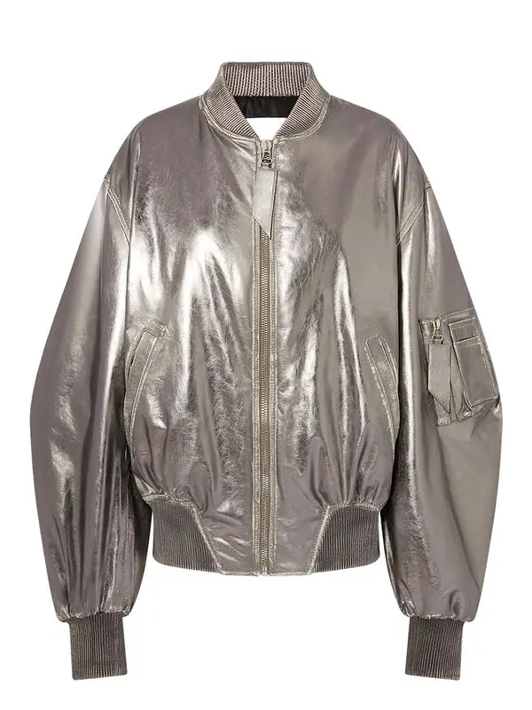 Attico Mirrored Leather Bomber Jacket - Silver
