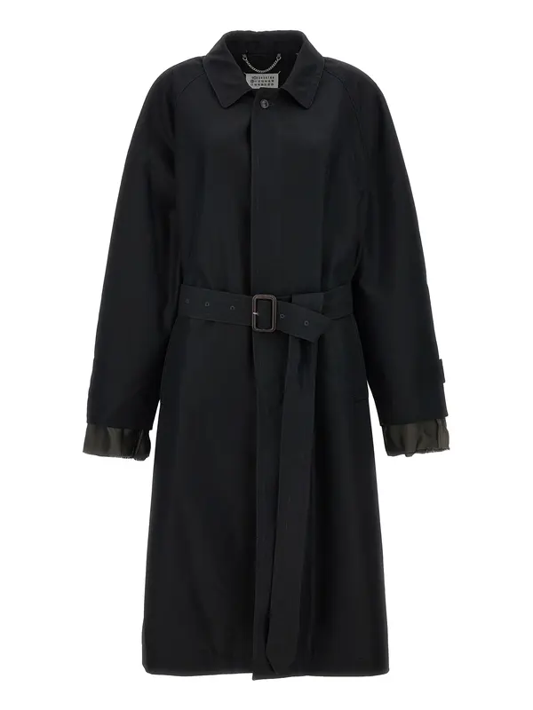 MAISON MARGIELA Long Single-breasted Trench Coat - Black