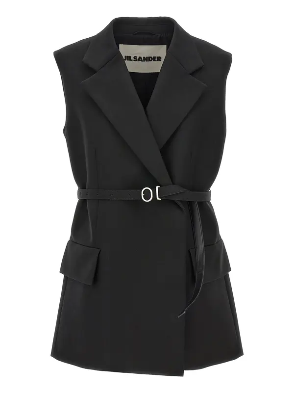 JIL SANDER Belted Wool Vest - Black