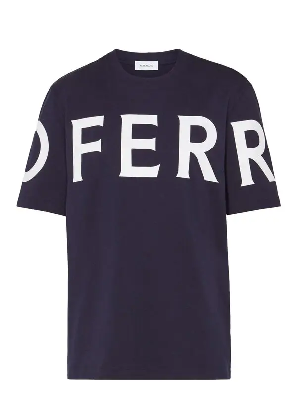 FERRAGAMO Logo Cotton T Shirt - Blue