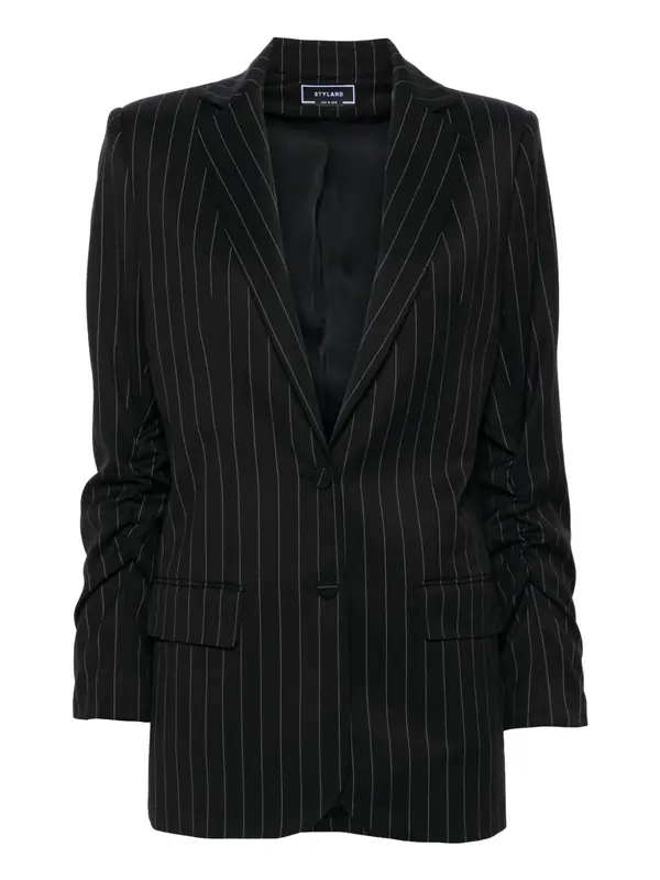 STYLAND Pinstripe Twill Weave Blazer - Black