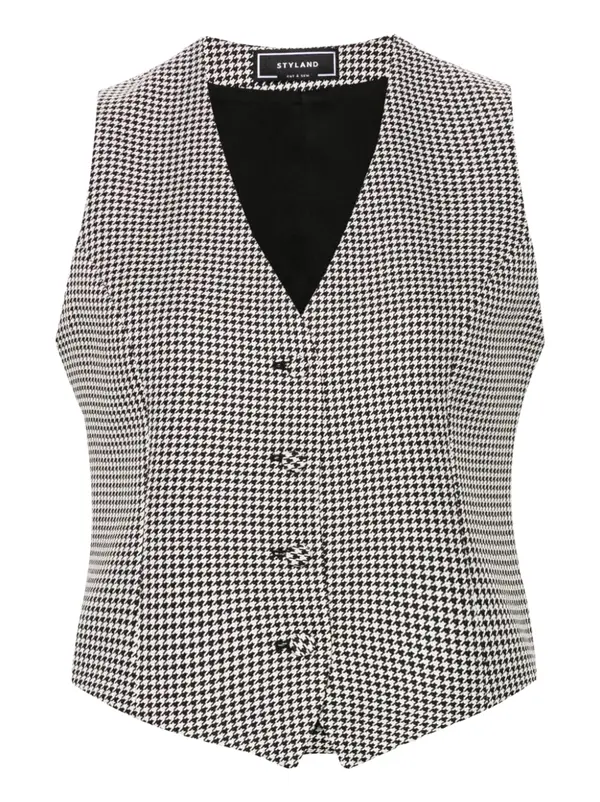 STYLAND Houndstooth Waistcoat - Black
