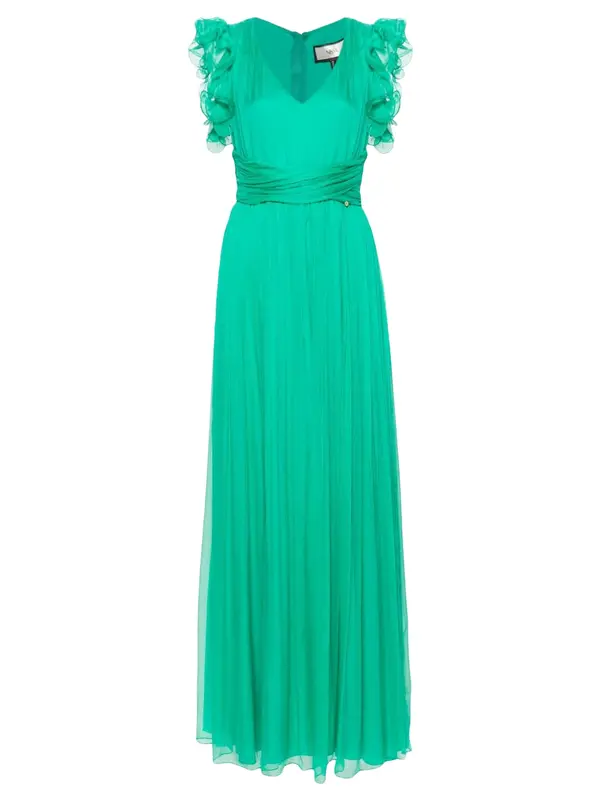 NISSA Ruffled Silk Maxi Dress - Green