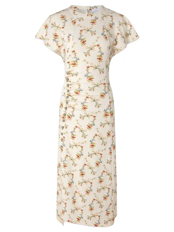 Rabanne Floral-print Ruched Midi Dress - Neutrals