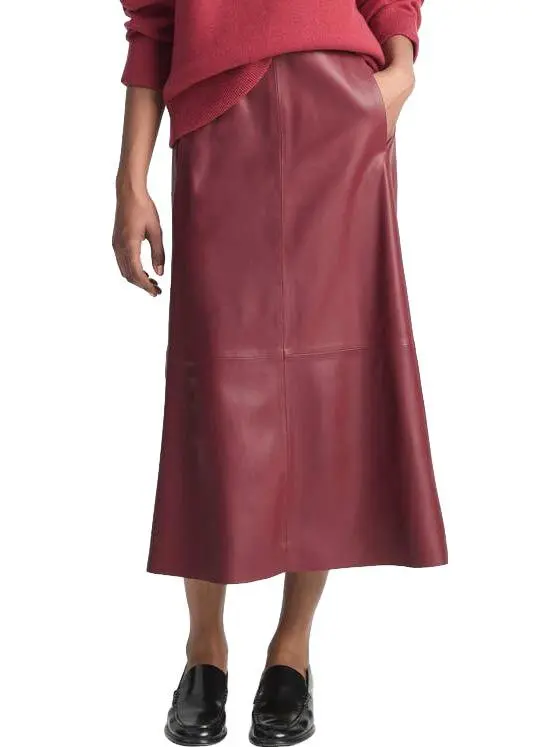 Vince Leather Paneled A-line Midi Skirt - Dark Raspberry