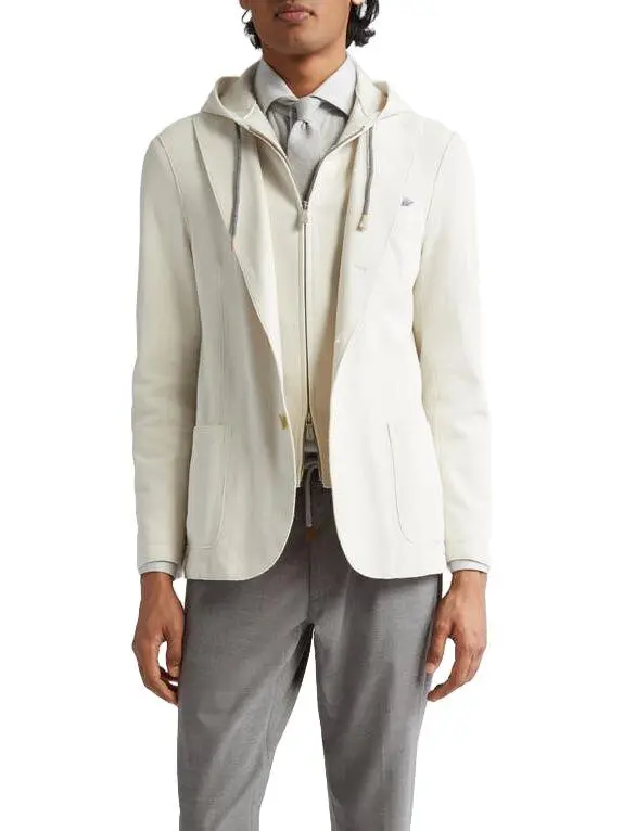 Eleventy Cotton-blend Piqué Sport Coat With Removable Hooded Bib - Sand