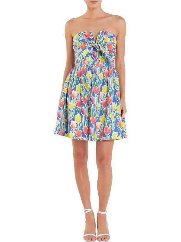 English Factory Floral Strapless Mini Dress - Blue Multi