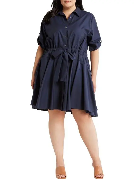 HARSHMAN Meadow Drawstring Waist Shirt Dress - Dark Navy