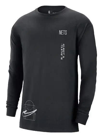 Nike Nba Brooklyn Nets Courtside Loose Fit Long Sleeve T-shirt - Black