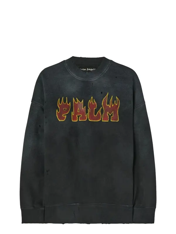 Palm Angels Logo Flames Vintage Crew - Black