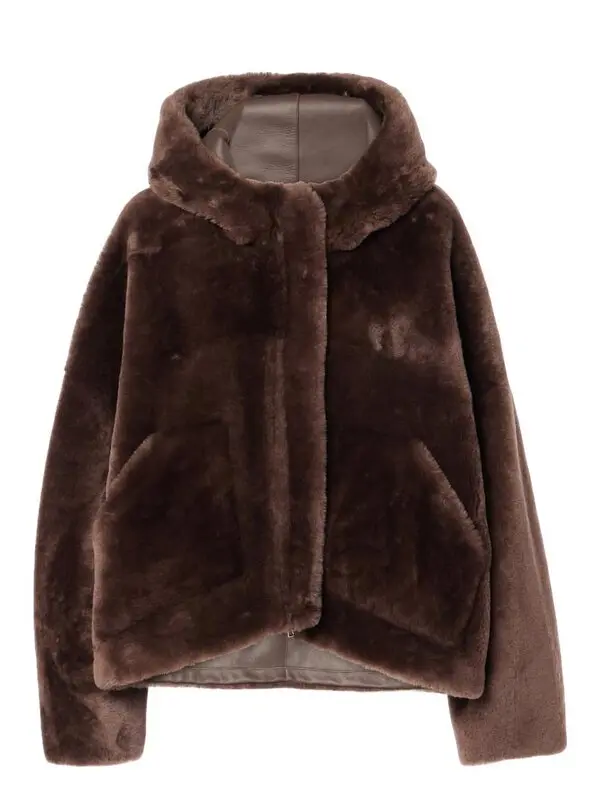 BLANCHA Cropped Shearling Jacket - Brown