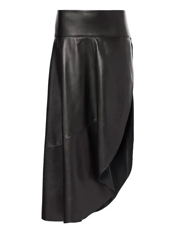 Alaïa Asymmetric Leather Midi Skirt - Black