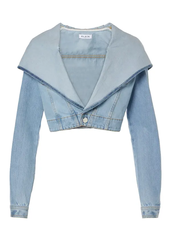 Alaïa Cropped Denim Jacket - Blue