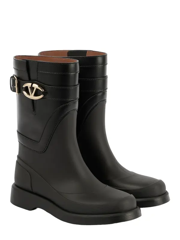 Valentino Garavani Vgold Leather-trimmed Rain Boots - Black