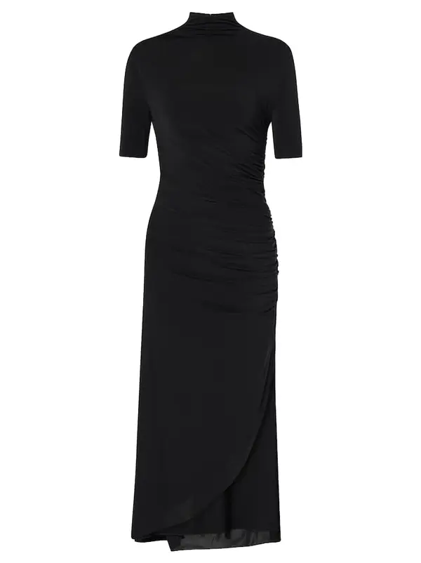 Alaïa Draped Asymmetric Midi Dress - Black