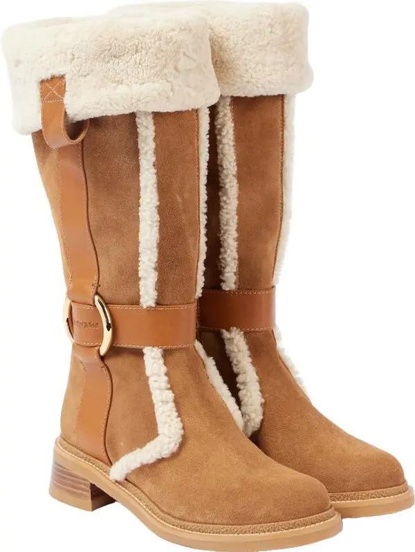See By Chloé Ring Suede And Shearling Knee-high Boots - Brown