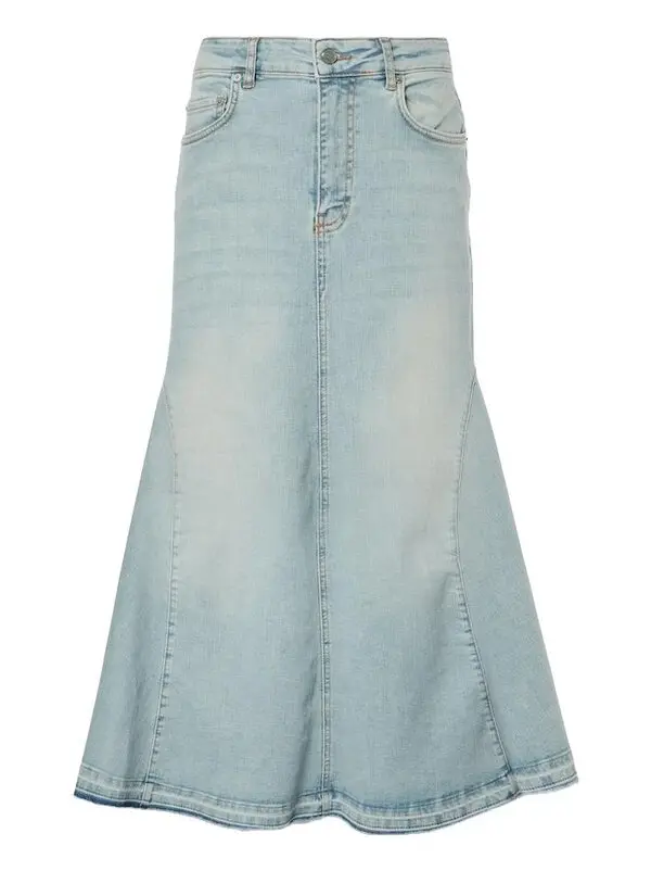 GANNI High-rise Denim Midi Skirt - Blue