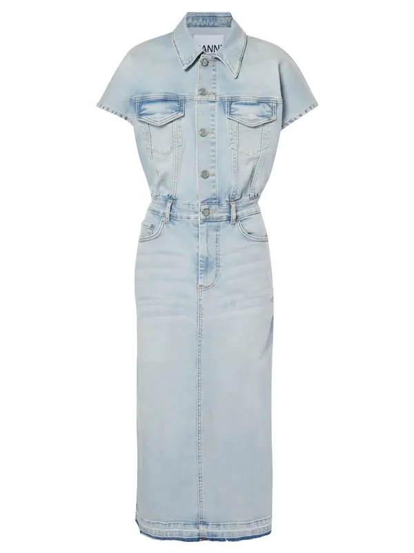 GANNI Denim Midi Shirt Dress - Blue