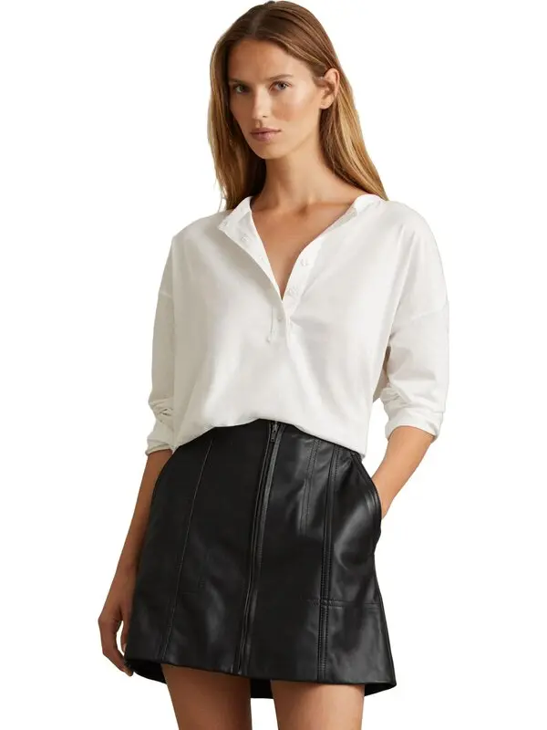 REISS Daria Leather Mini Skirt - Black