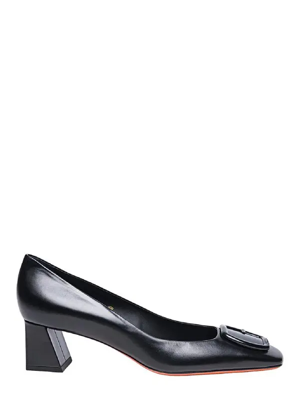 Santoni Calfskin Block-heel Pumps - Black