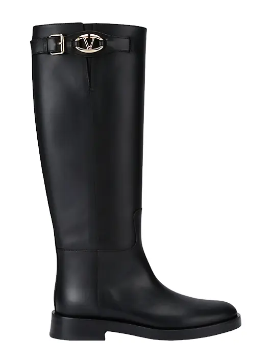 Valentino Garavani Vlogo Leather Knee-high Boots - Black