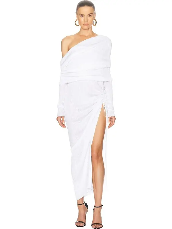AZZEDINE ALAIA Off Shoulder Asymmetric Dress - Blanc Optique