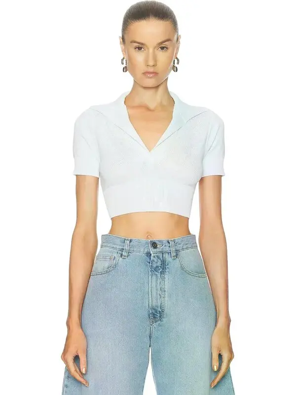Alaïa Cropped Polo Top - Mint