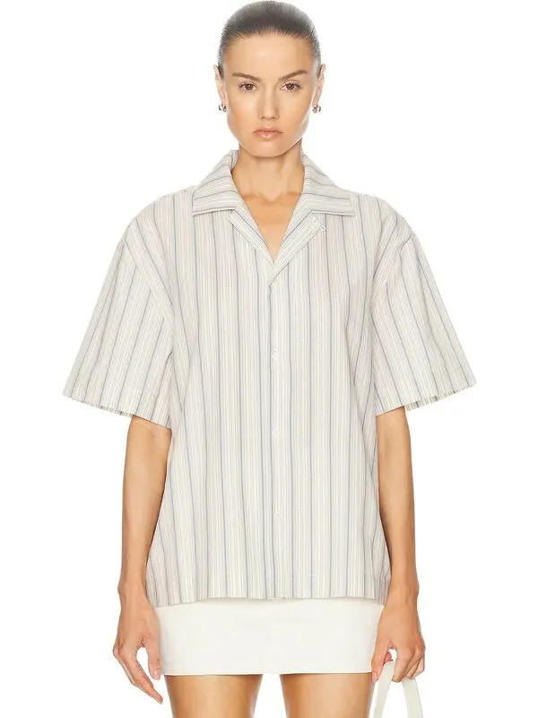 WAO Textured Stripe Camp Shirt - Cream & Blue