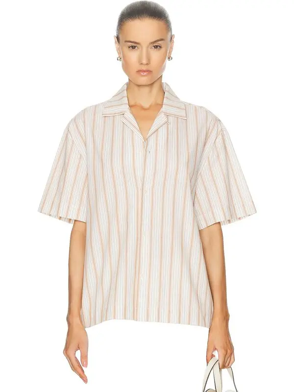 WAO Textured Stripe Camp Shirt - White & Sand