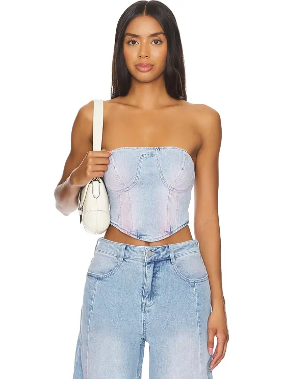 AFRM Reid Denim Bustier - Blue Pink Denim Wash