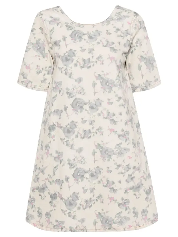GANNI Floral-print Denim A-line Dress - Neutrals