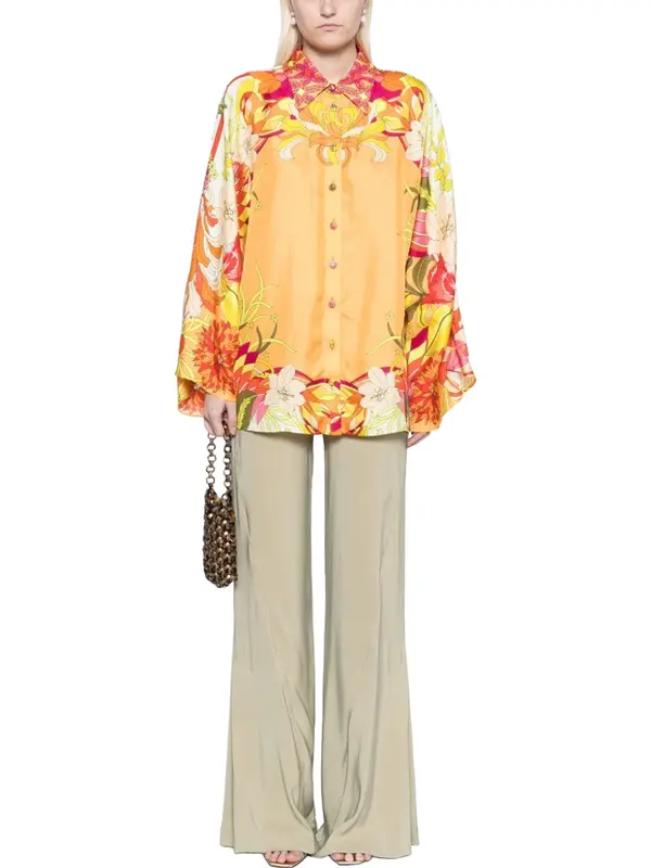 Camilla Floral-print Silk Shirt - Orange