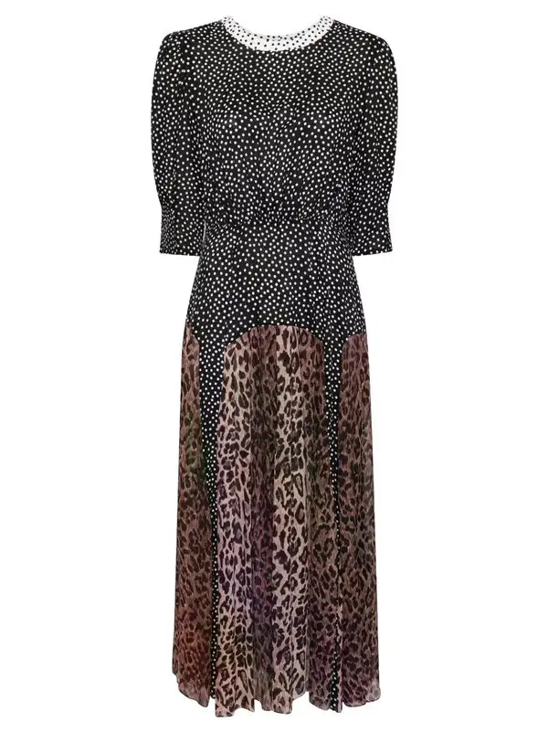 Rixo Meg Leopard Print Midi Dress - Black