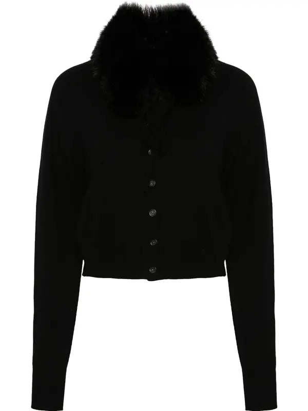Sportmax Knitted Wool Cardigan With Detachable Collar - Black