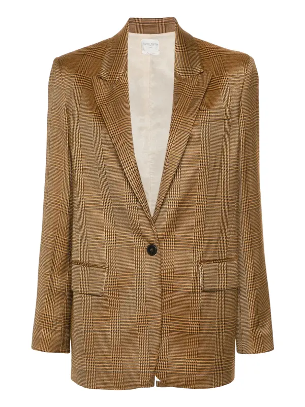 FORTE_FORTE Single-breasted Checked Blazer - Brown