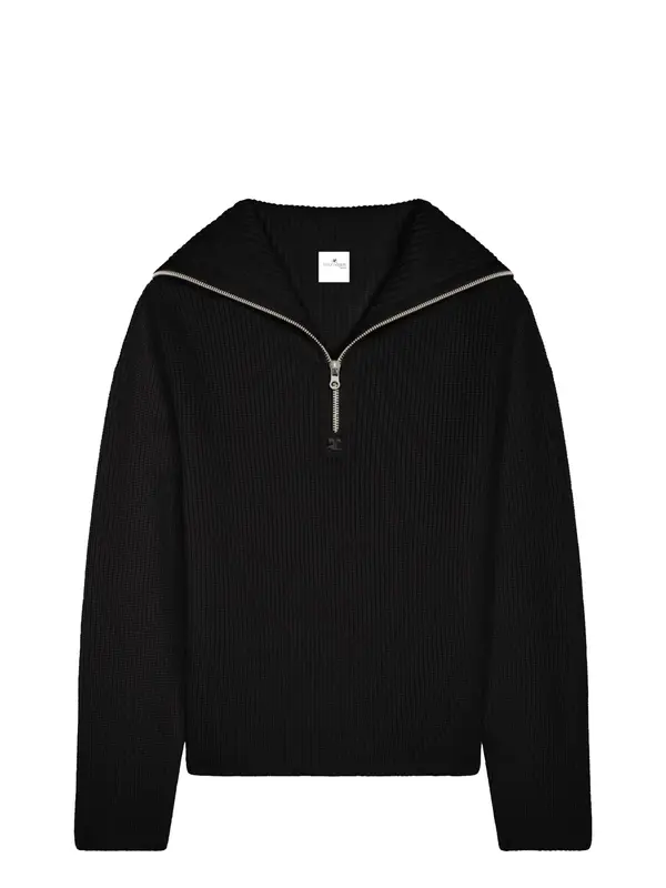 COURREGES Ribbed Wool Hooded Sweater - Black