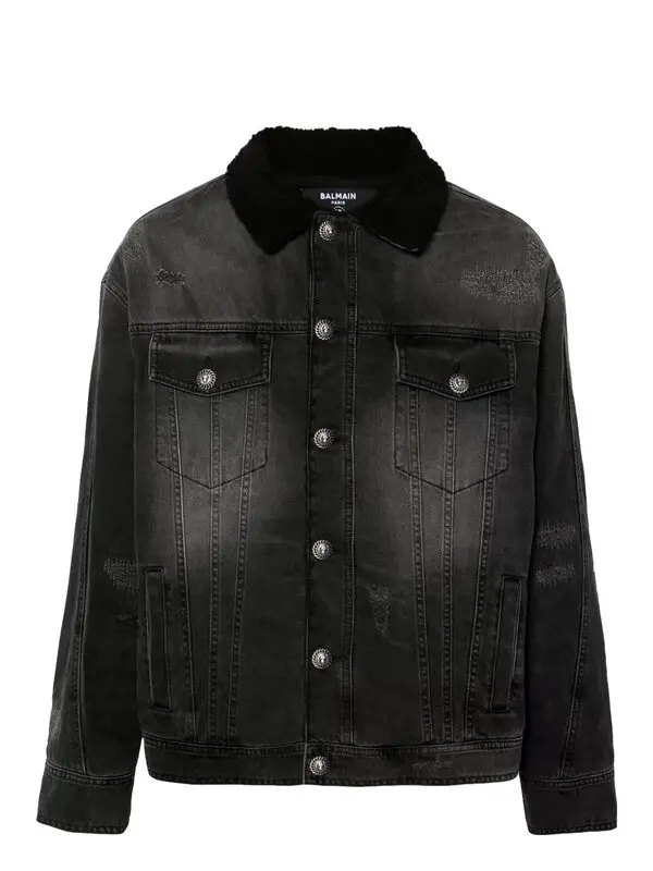 Balmain Shearling-lining Denim Jacket - Black