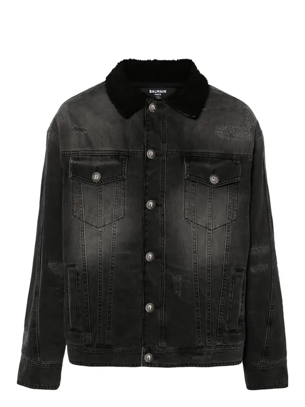 Balmain Shearling-lining Denim Jacket - Grey