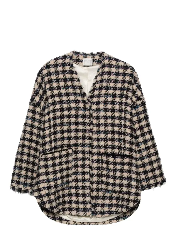FORTE_FORTE Check-pattern Tweed Coat - Blue