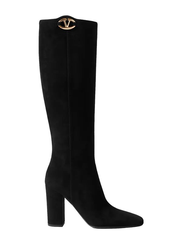 Valentino Garavani Vlogo 100 Suede Knee Boots - Black