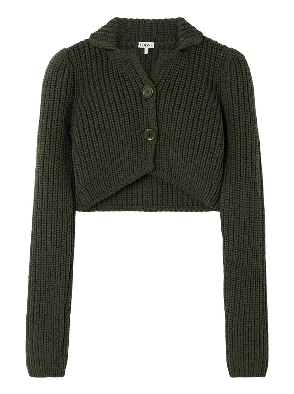 Loewe Cropped Ribbed-knit Cardigan - Green