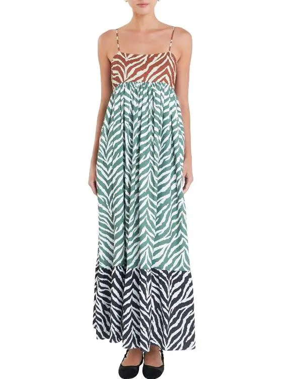 English Factory Colorblock Zebra Print Maxi Dress - Brown Multi