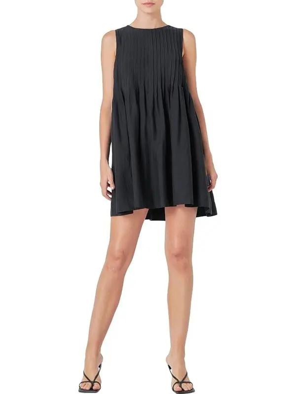 Endless Rose Pintuck Voluminous Mini Dress - Black