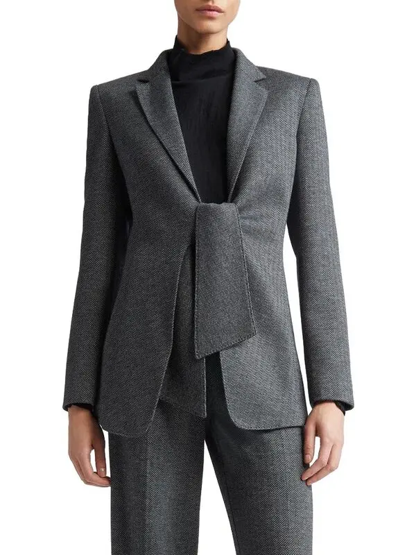Max Mara Monia Tie-front Herringbone Jersey Blazer - Dark Grey