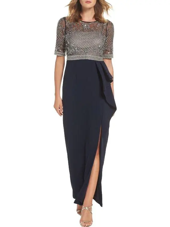 Adrianna Papell Embellished Beaded Gown - Midnight