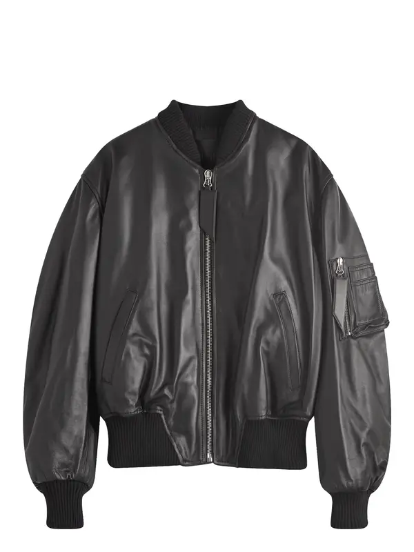 Attico Anja Leather Bomber Jacket - Black