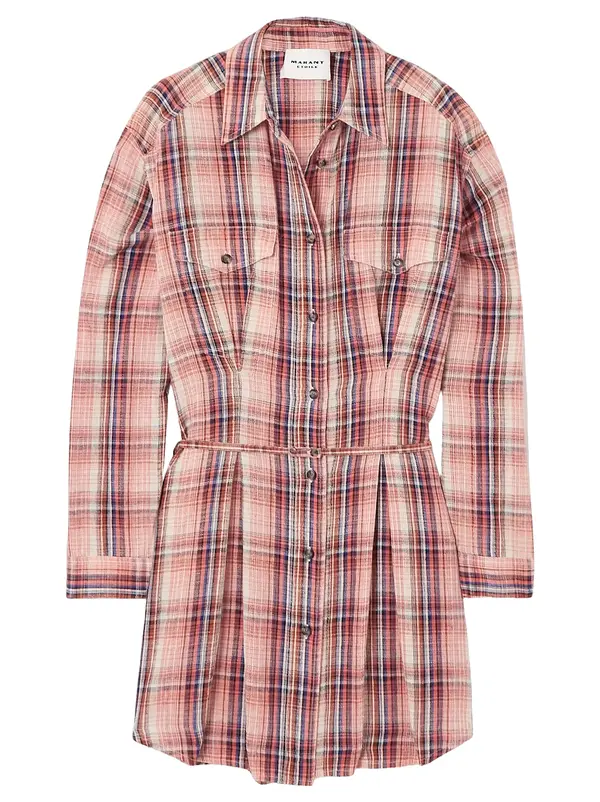 MARANT ETOILE Liliane Checked Mini Shirt Dress With Belt - Peach